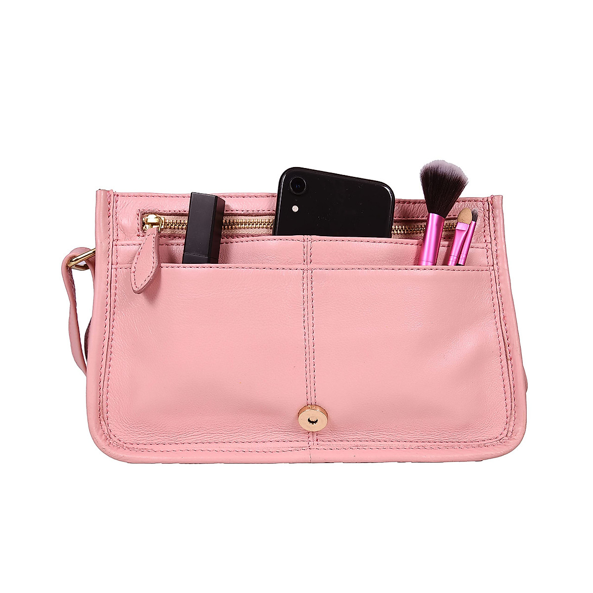 Aaron Leather Goods Crossbody Bags for Women Soft Leather Purses and Handbags Multi Pocket Shoulder Bag (Peach)