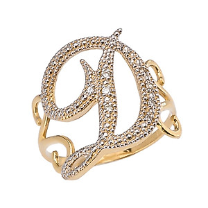 Initial Rings 10k Yellow Gold Modern Cursive D Diamond (Size 11.25)