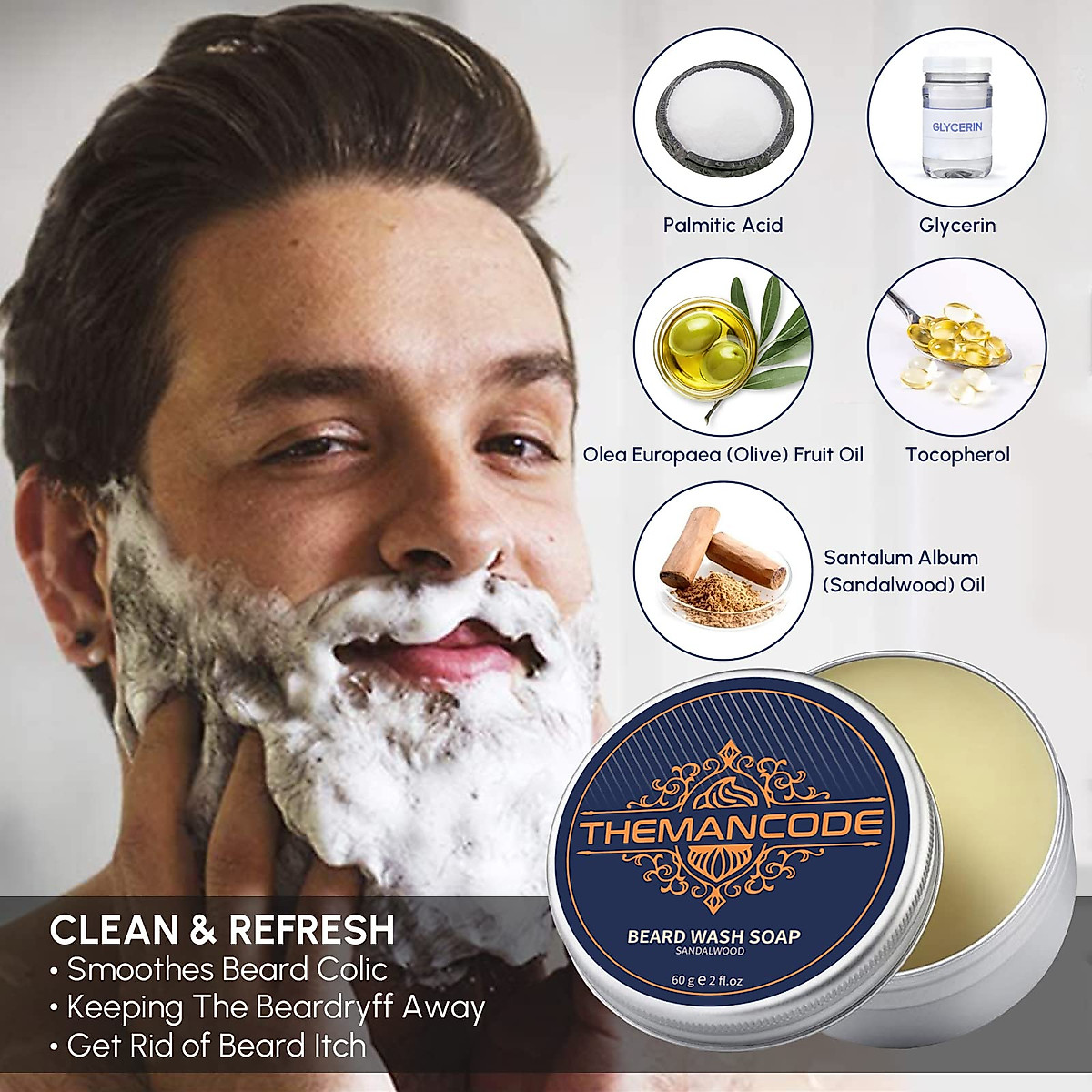 THEMANCODE Beard Grooming Kit w/ Beard Wash Soap, Beard Oil, Beard Conditioner Balm, Beard Brush, Beard Comb, Beard Shaving Scissors, Beard Growth Beard Care Gifts for Men