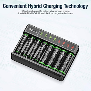 HiQuick 8 Bay Smart Battery Charger with 4AA and 4AAA Battery + 4 AA 4 AAA Rechargeable Batteries