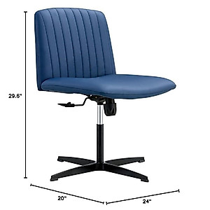 TURRIDU Criss Cross Chair No Wheels, Armless Office Chair with Wide Seat and Mid Back, Height Adjustable Swivel Cross Legged Office Chair Computer Vanity Chair for Home, Office, Small Space, Blue