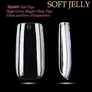 UNA GELLA Medium Square Gel Nail Tips 216pcs Clear Square Fake Nails for Full Cover Acrylic Square Nails French False Nails for Nail Extension and DIY Nail Art 12 Sizes False Gelly Tips DIY Nail Salon