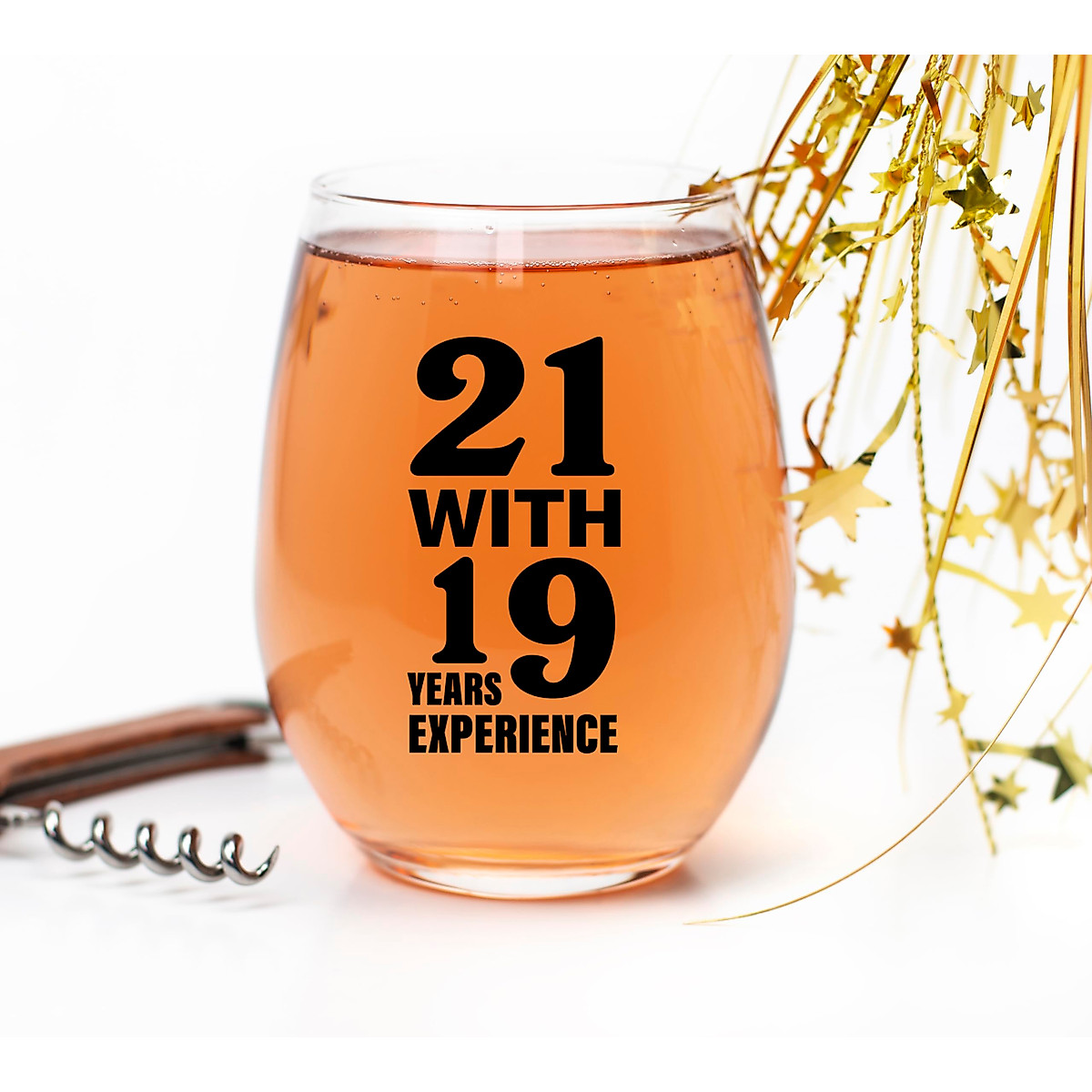 40th Birthday Gifts for Women and Men Wine Glass - Funny 21 with 19 Years of Experience Gift Idea for Mom Dad Husband Wife – 40 Year Old Party Supplies Decorations for Best Friend, Him, Her - 15oz