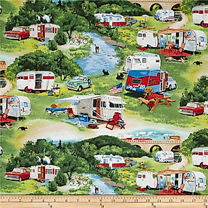 Vintage Trailers Camp Trailer Green, Fabric by the Yard