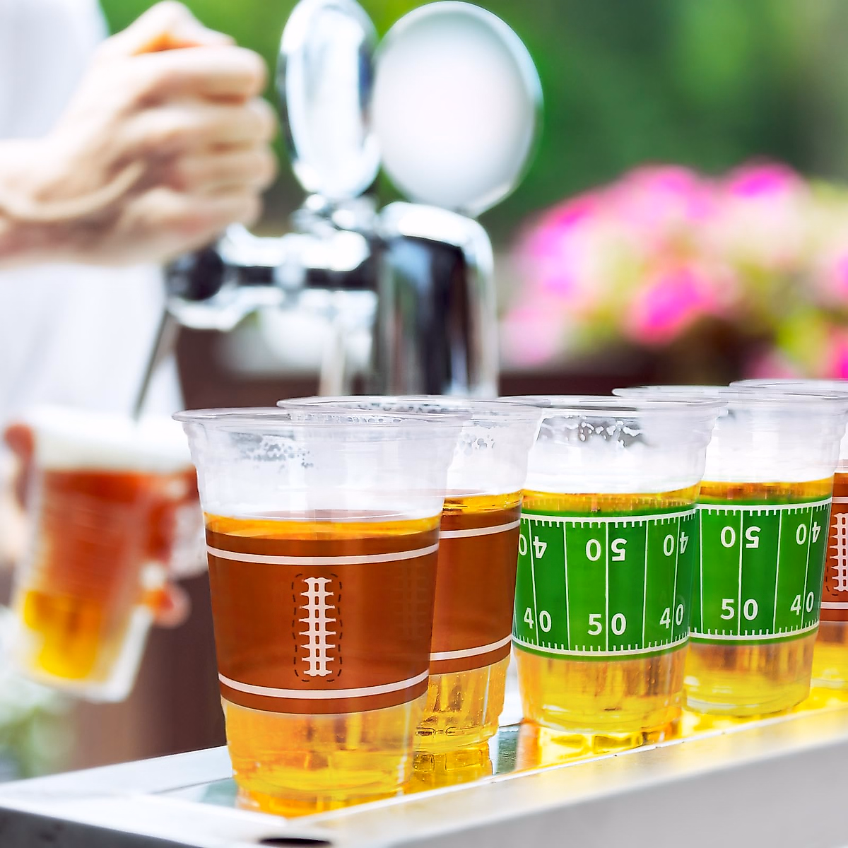 Gatherfun 100 Pcs 16oz Football Plastic Cups - Football Parties and Tailgate Events, Disposable & Convenient - Ideal Party Supplies & Party Favors for Football Themed Birthdays