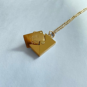 mintolex Envelope Necklace with Message Love You for Her Hidden Message Secret Locket Necklace Stainless Steel Love Letter Necklace Birthday Gifts for Mom/Wife/Girlfriend(Gold)