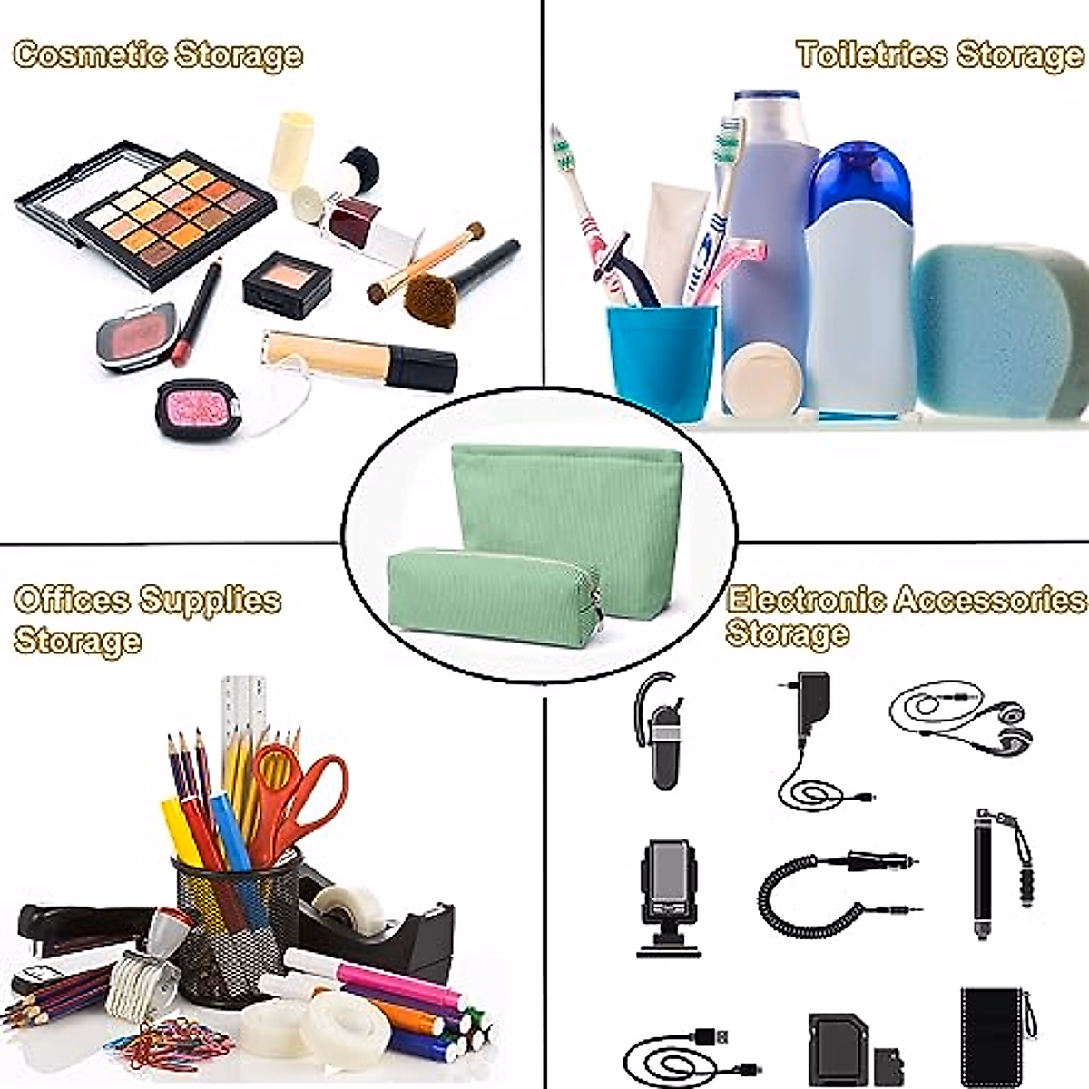 SANYETS 2 Pieces Makeup Bags for Women, Small Makeup Bag for Purse, Travel Cosmetic Bag, Green Mini Cosmetic Pouch, Portable MakeUp Organizer Bag, Girls Trendy Aesthetic Stuff