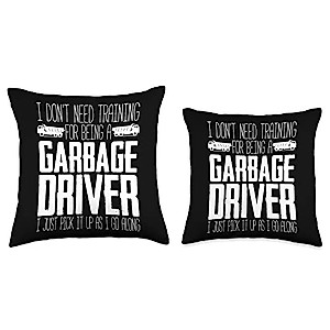 Garbage Truck RCV Waste Disposal Motifs Garbage Driver Joke Trucks Recycling Waste Bin RCV Throw Pillow, 16x16, Multicolor
