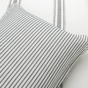 Lush Decor Farmhouse Stripe 3 Piece Reversible Comforter Bedding Set, California King, Dark Gray