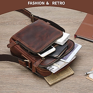 Jack&Chris Leather Messenger Bag for Men, Man Purse Crossbody Bags for Work Business, Red Brown