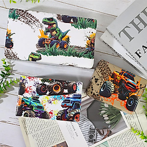 Dtiafu Monster Truck Wrapping Paper for Boys Kids - Racing Car Gift Wrap Paper Bulk Folded Flat for Birthday Baby Shower Holiday - Cartoon Dinosaur in Pickup,Monster Truck Designs Gift Wrapping -