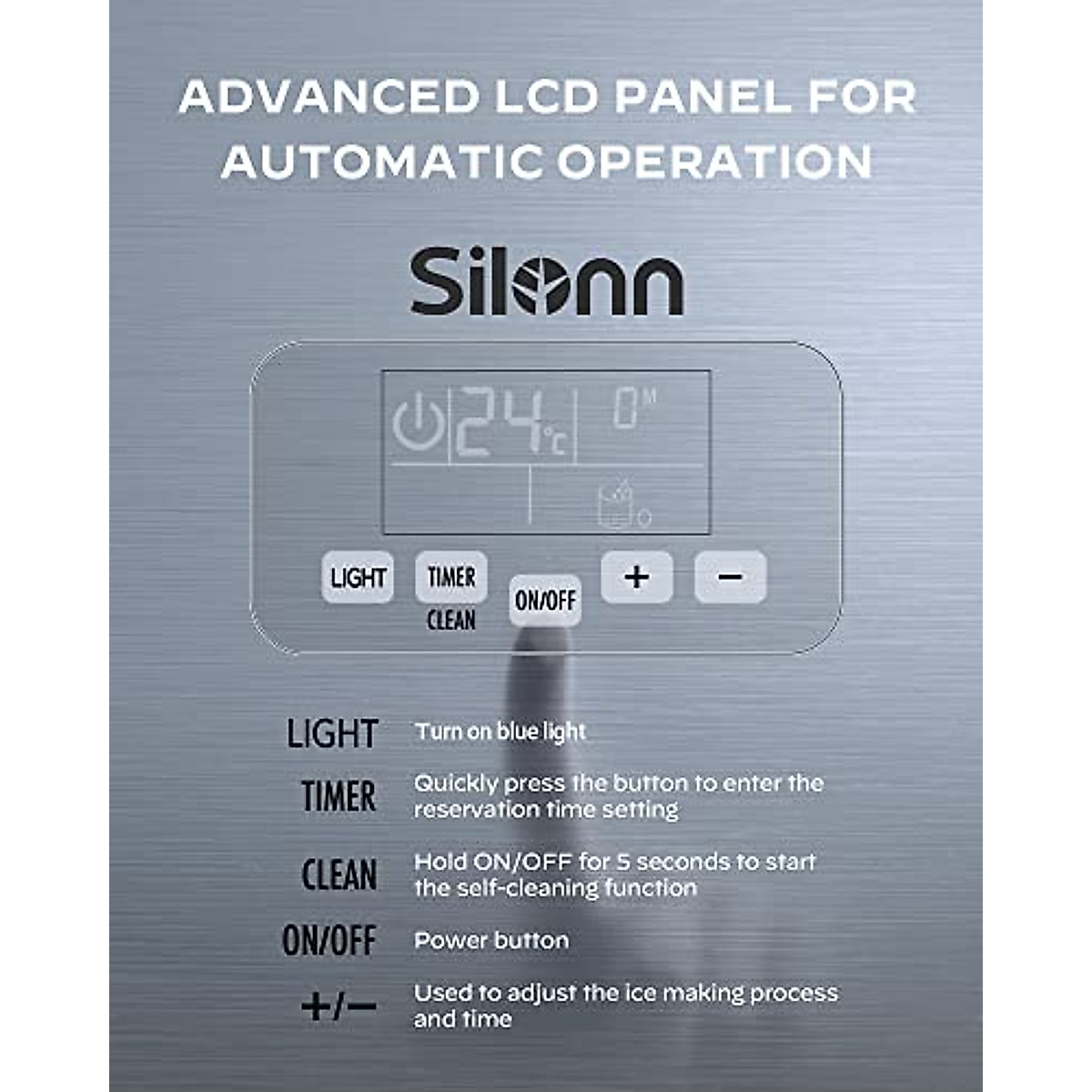 Silonn Commercial Ice Maker, Creates 150lbs in 24H, 33lbs Ice Storage Capacity, Stainless Steel Freestanding Ice Maker Machine with Auto Self-Cleaning for Home Office Bar Parties (SLIM12T)