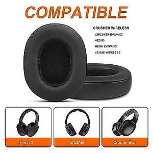 Gvoears Replacement Ear Pads Cushions for Skullcandy Crusher Wireless, Crusher ANC/EVO, Hesh ANC/EVO, Hesh 3 Wireless, Also Fit for Skullcandy Venue Wireless ANC Headphone with Duable Leather Fabric