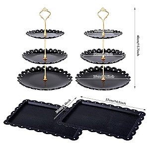 Set of 4pcs Black Halloween Cupcake Stand Plastic Dessert Tray Severing Plate Fruit Holder for Birthday Party Baby Shower Wedding Tea Party
