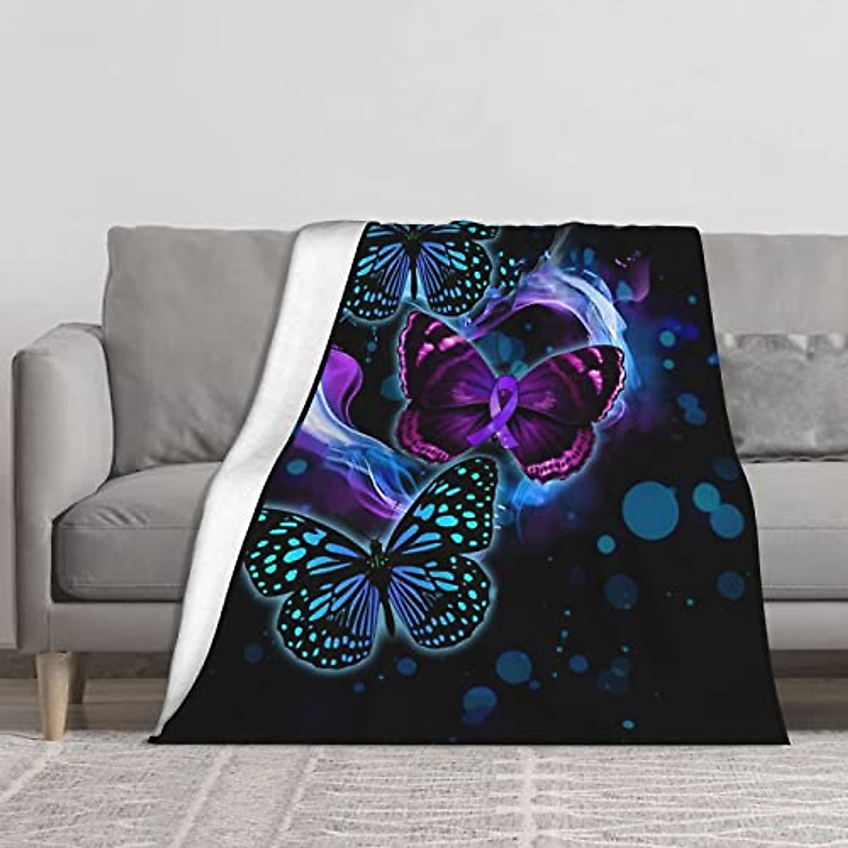 Butterfly Blanket for Girls, Purple Throw Blankets Butterfly Gifts for Women, Soft Cozy Blanket for Couch Sofa, Flannel Lightweight Travel Blanket for All Season, 50"x60"