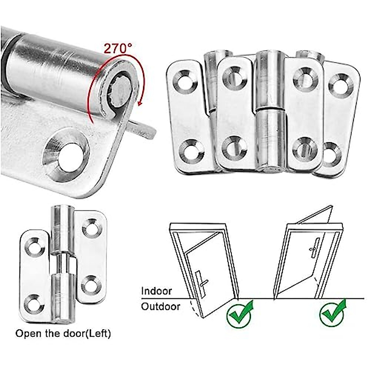 1.5Inch Lift Off Hinge, 6 Pieces Small Door Hinges Stainless Steel Folding Butt Hinges, 304 Stainless Steel Detachable Door Small Lift-Off Hinges (Left, 6PCS)