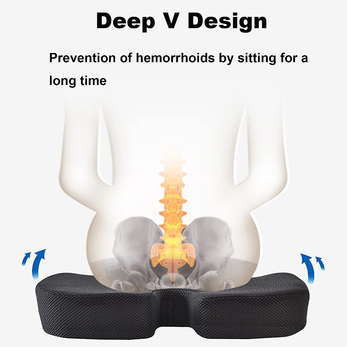 Seat Cushion Pillow for Office Chair, Memory Foam Breathable Mesh Seat Cushion, Tailbone Nerve Cushion for Sciatica Prevention, Pain Relief, Suitable for Office Chair/Car/Wheelchair/Home