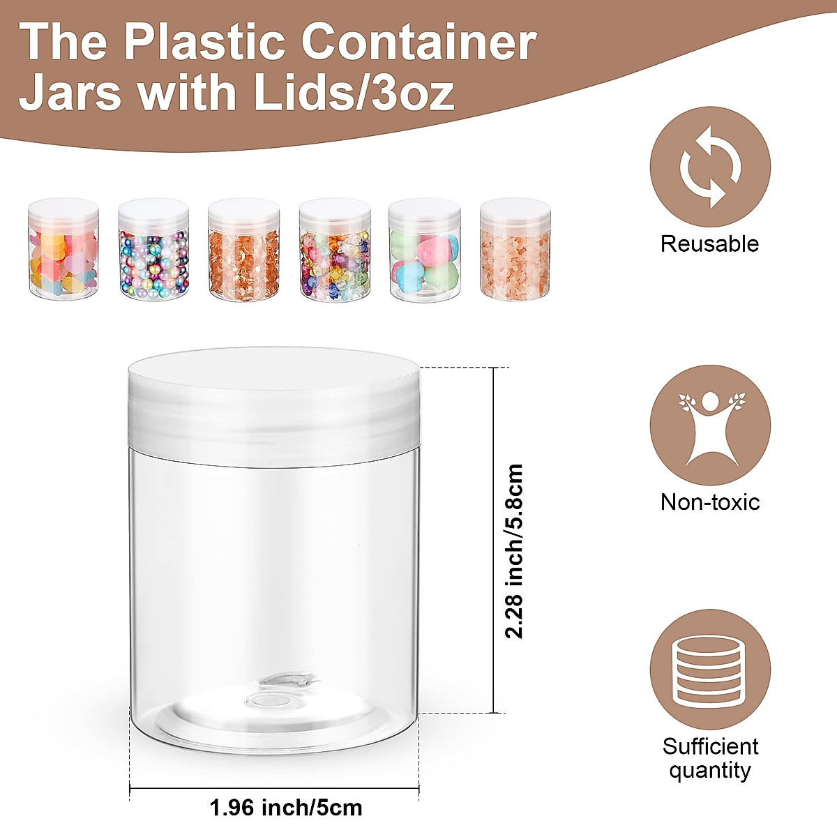 eBoot 150 Piece 3 Oz Plastic Container Jars with Lids Round Clear Cosmetic Empty Clear Plastic Jars for Lotion, Cream, Ointments, Makeup, Eye Shadow, Rhinestone, Samples, Pot, Travel Storage