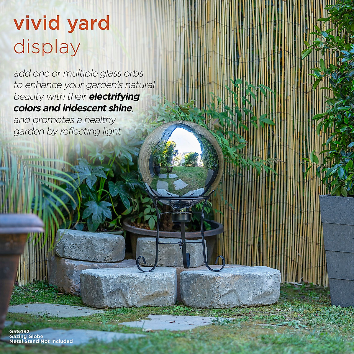 Alpine Corporation GLB292SL Gazing Globe, 10" L x 10" W x 12" H, Silver