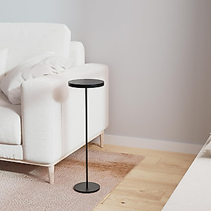 DREAMODERN Round Drink Table Small Side Table, Modern End Table Black Weighted Base Pedestal Table Martini Table for Living Room Bedroom Small Spaces Sofa Couch Chair - Black
