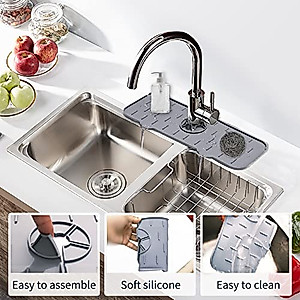 RBINITION Kitchen Sink Splash Guard, Silicone Faucet Drip Catcher,Faucet Absorbent Mat, Sink Draining Pad Behind Faucet, Sink Protector for Kitchen Sink Countertop, Bathroom