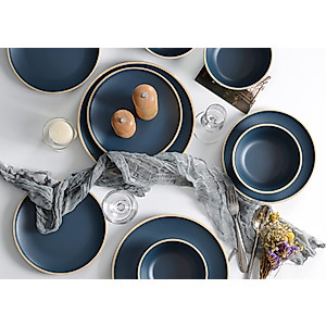 Gufaith Melamine Dinnerware Sets for 4, Plates and Bowls Sets 12 Pcs, Melamine Plates, Nautical Dinnerware Sets, Modern Style,Dishwasher Safe, BPA Free, Suitable Indoor and Outdoor Use (Deep Blue)