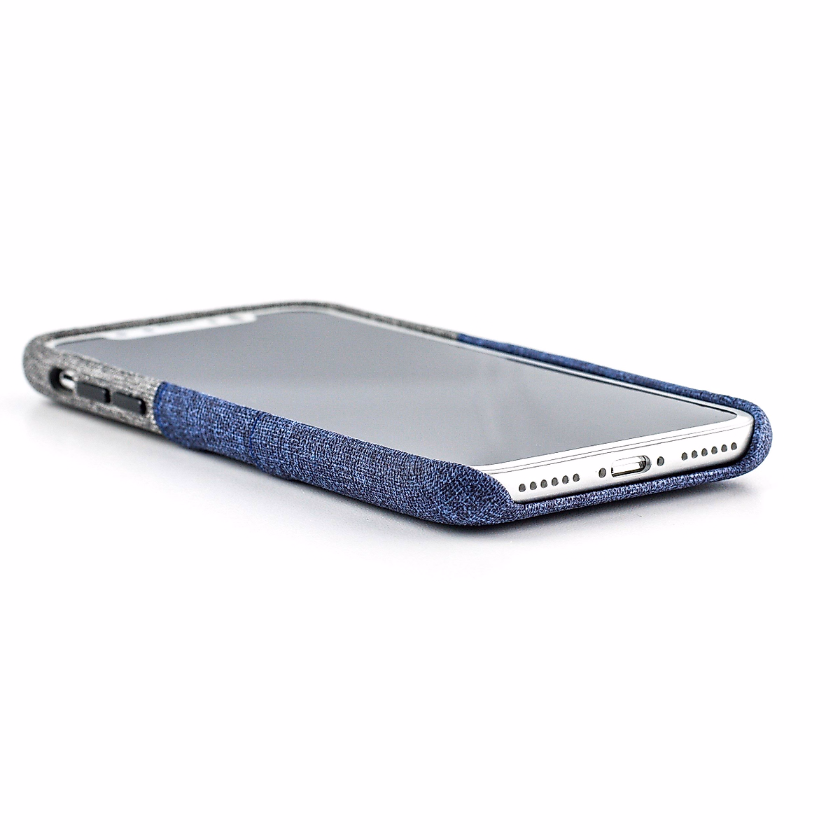 Dockem Wallet Case for iPhone X/XS (5.8"): Built-in Metal Plate for Magnetic Mounting & 2 Credit Card Holder Slots (Luxe M2 Synthetic Leather, Blue & Grey)
