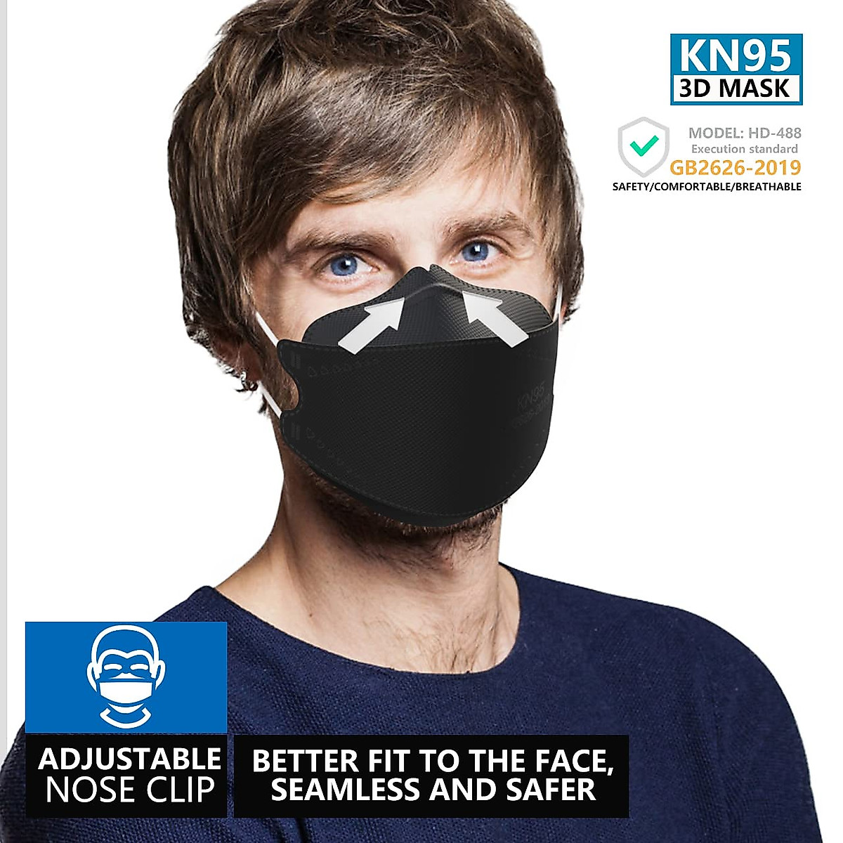KIMARS KN95 Face Masks 100 Pack, Breathable Comfortable and Disposable KN95 Mask, Black