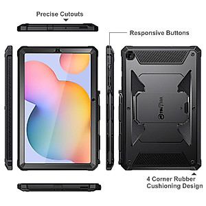 Fintie Shockproof Case for Samsung Galaxy Tab S6 Lite 10.4 Inch 2024/2022/2020, Tuatara Rugged Unibody Hybrid Bumper Kickstand Cover with Built-in Screen Protector, Black