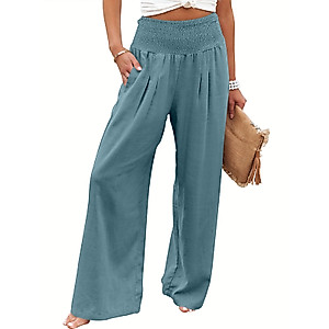 ANRABESS Women Linen Palazzo Pants Summer Boho Wide Leg High Waist Casual Lounge Pant 2025 Beach Travel Vacation Outfits Lake Small