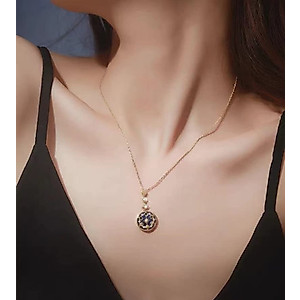 SLOONG 925 Sterling Silver Blue Sandstone Moon Phase Necklace 18K Gold Plated Necklace Birthday Gift for Women Girlfriend