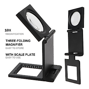 10X 28mm Mini Three-Folding Magnifier Zinc Alloy Pocket Magnifier Magnifying Glass with Scale for Textile Optical Jewelry Tool Pack of 5
