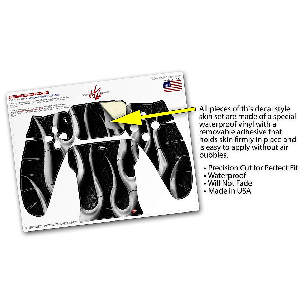 WraptorSkinz Skin Wrap compatible with Sony PS5 DualSense Controller Metal Flames Chrome (CONTROLLER NOT INCLUDED)