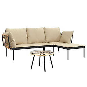 qiangxing 3 Piece Patio Set with Beige Cushions Patio Furniture Sets Outdoor Patio Furniture Sectional Outdoor Furniture Patio Conversation Sets Rattan