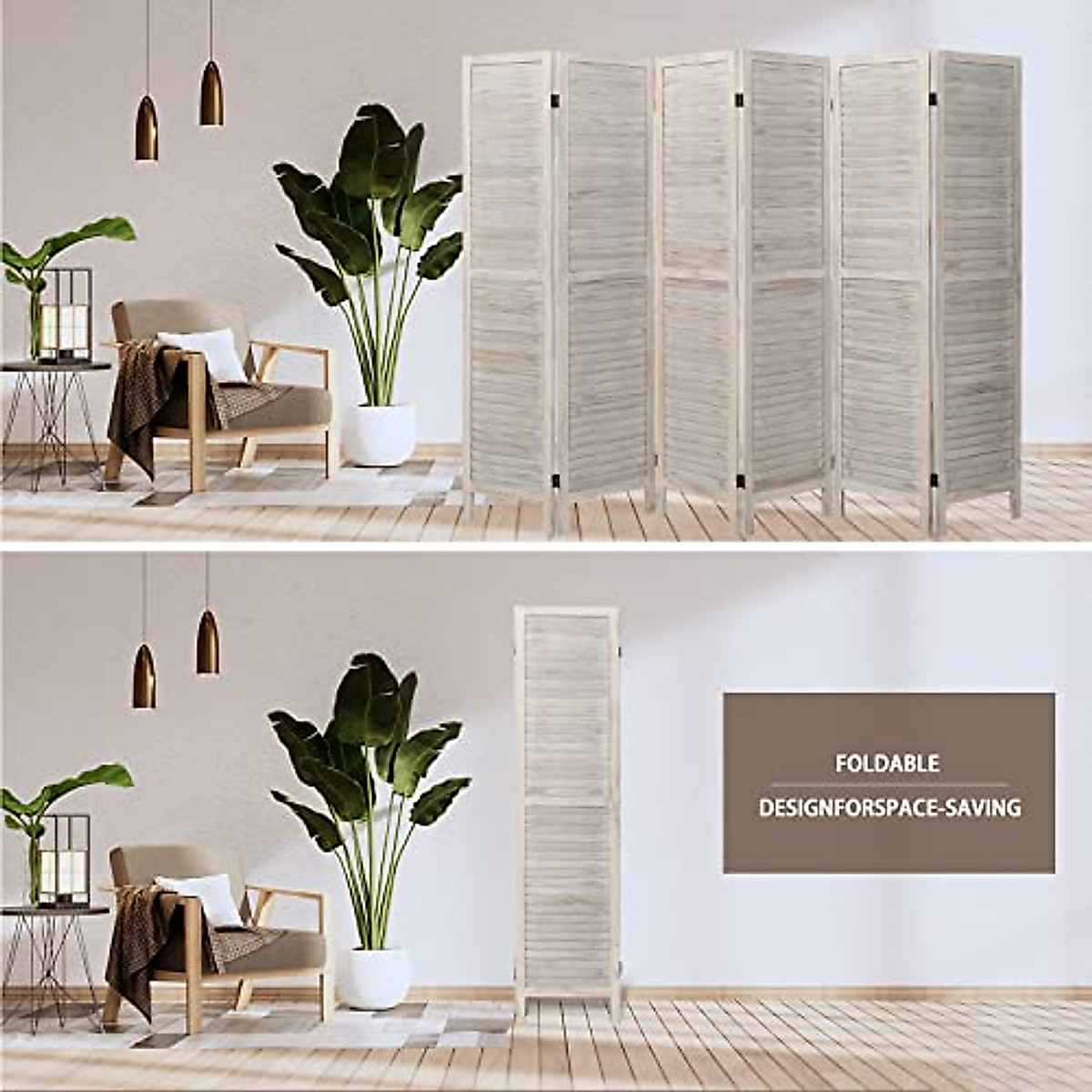 Babion Room Divider 6 Panel, Louver Wood Room Divider, 5.6ft Tall Partition Room Dividers and Folding Privacy Screens, Room Divider Wall, Modern Freestanding Room Divider for Bedroom Office,White