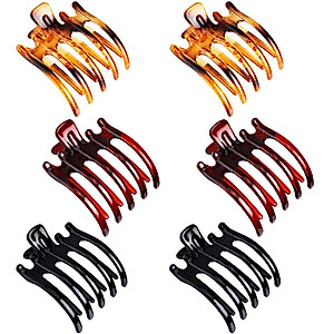 6 Pieces Plastic Non-slip Hair Claw Clips Glossy Prongs Claw Hair Clips Hairpin Clamp with Inner Teeth for Women, 3 Classic Colors