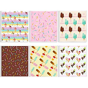 Whaline 6Pcs Ice-Cream Colorful lce Lolly Pattern Swedish Kitchen Dishcloths Reusable Dish Towels Cotton Absorbent Cleaning Cloth for Summer Holiday Home Party Kitchen Bathroom Cleaning 6.7 x 7.7 Inch