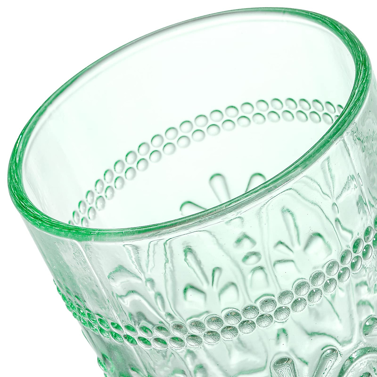 Bekith 4 Pack Colored Romantic Drinking Glasses, 14.5 oz Tall Water Glasses, Embossed Tumblers for Beverage, Beer, Soda, Cocktails, Vintage Glassware Set for Dinner Parties, Bars, Green
