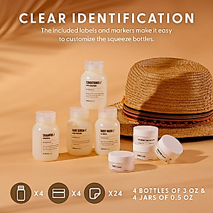 MAISONOVO Travel Bottles for Toiletries, TSA Approved, Leak Proof Refillable, Travel Size Containers and Bottles with Water Proof Toiletry Bag - Brown Pouch