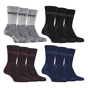 3 pairs Men's Jeep Terrain walking hiking Cushioned Boot Socks Black 7-12 us