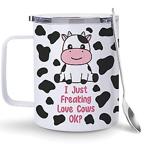 Hyturtle Funny Cow Gifts: Cow Print Stainless Steel 12oz Coffee Tumbler - Perfect For Cow Lovers, Birthday & Christmas Gifts
