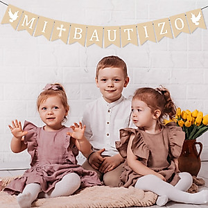 Elomy Mi Bautizo Banner Decorations - God Bless Banner First Holy Communion Banner Decor Baptism Banner Decorations for Kids Girls Boys Glitter Baby Shower Party Decorations