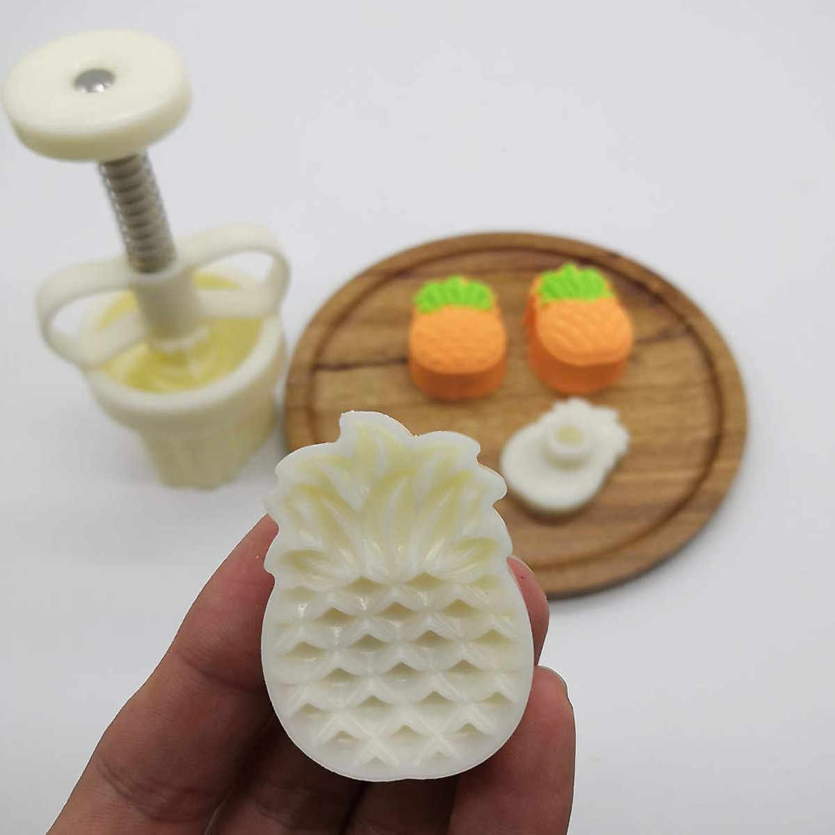 2pcs 25g Cookie Stamps Pineapple Shape, Thickness Adjustable Moon Cake Mold Set Festival DIY Hand Press Cookie Dessert Cutter Pastry Decoration Tool Maker