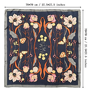 CHLINS 27 Inches Silk Feeling Square Head Scarf - 4 Pcs Satin Square Head Scarves for Women Hair Bandanas Head Kerchief Sleeping Wrap Neckerchief(Floral(White+Yellow+Black+Pink))