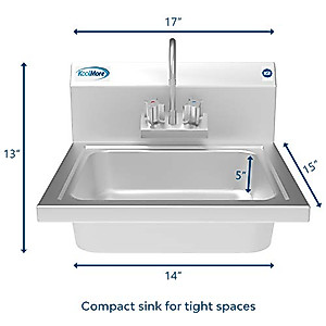 KoolMore Stainless Steel Commercial Hand Sink with Goosneck Faucet 17" x 15" - Wall Mount Hand Wash Sink, Silver (SH17-4GNF)