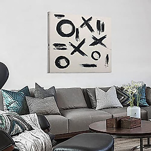 Hand-Painted Abstract Oil Painting Black And White Tic Tac Toe Home Kitchen Livingroom Wall Painting Home Decor20x20inch(50x50cm)