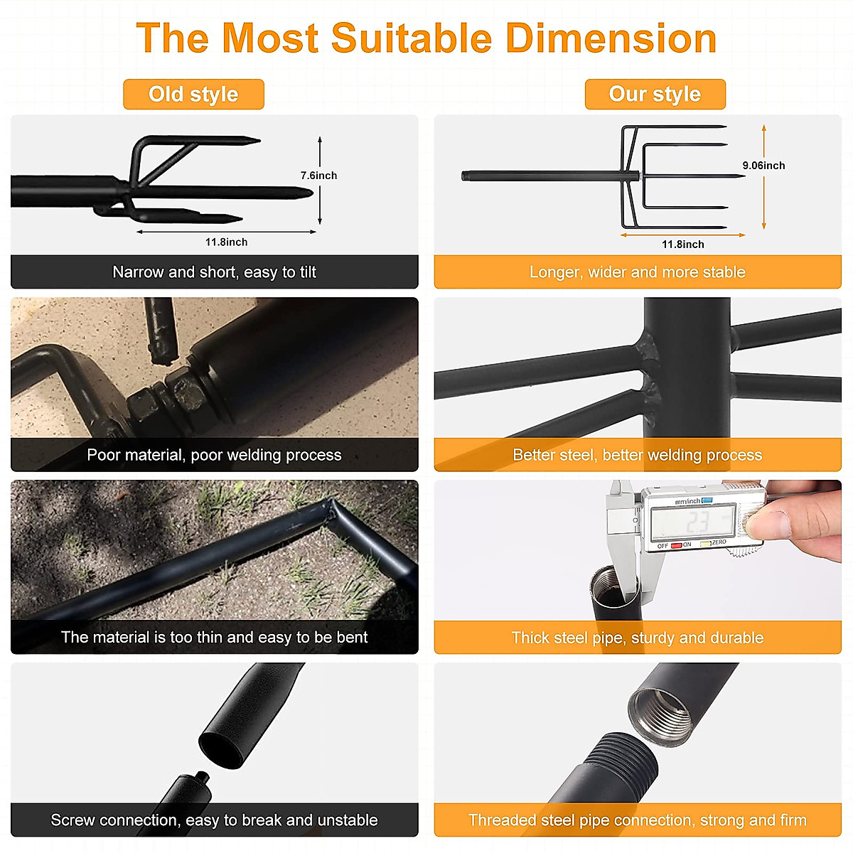 String Light Poles for Outside, 2 Pack 9ft 5 Prong Base Poles for Outdoor String Lights with Hooks- Garden, Backyard, Patio Light Poles for Wedding Party Deck Christmas