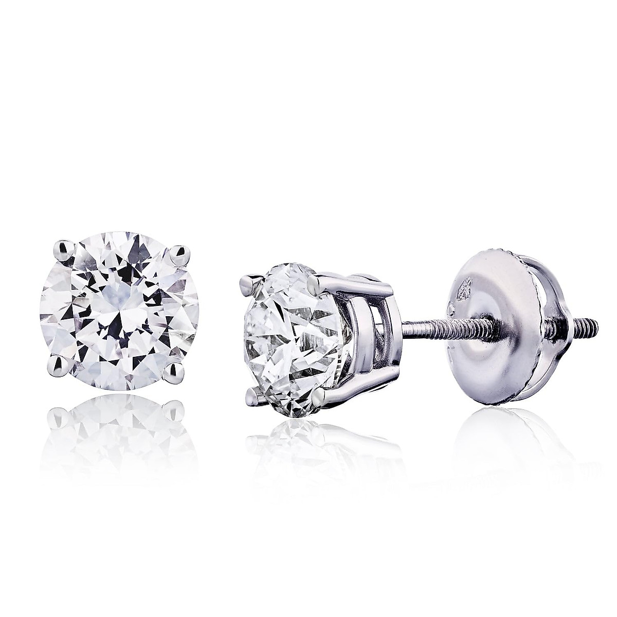 1/2 cttw Natural Diamond Earrings AGS Certified Diamond Stud Earrings for Women 14 Karat White Gold Round Brilliant Shaped Earrings 4 Prong Setting with Screw Back and Post Studs