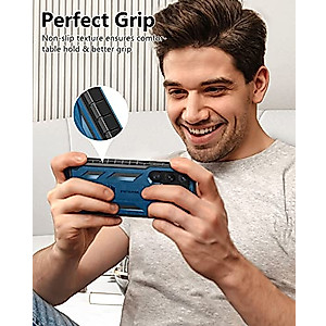 FNTCASE for Samsung Galaxy S23-Ultra Case: Military Grade Drop Proof Protection Mobile Cover with Kickstand | Matte Textured Rugged Shockproof TPU | Protective Sturdy Phone Case - Blue