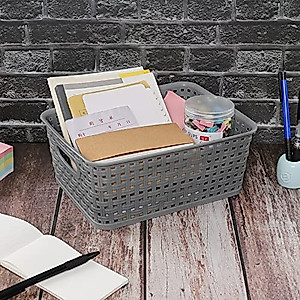 Anbers Small Plastic Storage Basket, 10.03" x 7.59" x 4.09", Pack of 6, Gray